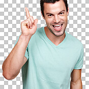 A Fashion, pointing finger and portrait of man for marketing ...