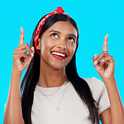 Face, motivation and Indian woman with decision, pointing and wellness ...