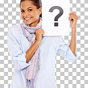A Woman with question mark poster, portrait and question with branding ...