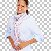 Colon, digestion or constipation and a model black woman with stomach ...