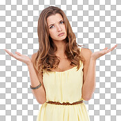 Attractive woman looking confused on isolated on a png background | Buy ...