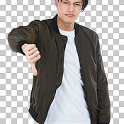 Fail, thumbs down and portrait of man on a isolated, transparent png ...