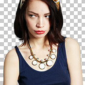 A beautiful young woman sulking against an isolated on a png background ...
