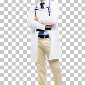 a handsome doctor standing alone in the studio and holding a clipboard ...