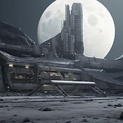 Moon, buildings and futuristic architecture in space for science ...
