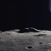 Moon, ground and earth view in space, universe and galaxy for science ...