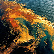 Ocean, water and oil spill in sea pollution, climate change and ai ...
