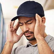 Stress, handyman and headache pain from construction, building burnout ...