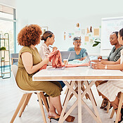 Creative women, meeting and teamwork, fashion and design, brainstorming ...