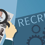 Recruitment, illustration and hiring digital art with search, cv and ...