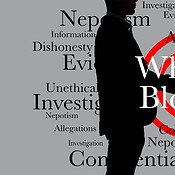 Whistleblower, banner with confidential information and handshake ...