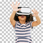 Metaverse, green screen and girl with virtual reality glasses ...