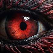 Closeup of red monster eye. Halloween beast fantasy creature concept ...