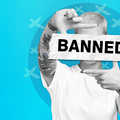 Banner, ban and face of woman with protest for social media bullying ...