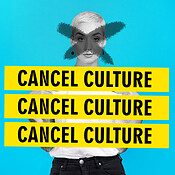 Cancel culture, woman portrait and text overlay with graphic and text ...
