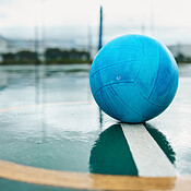 Netball, wet ground and outdoor on sport, training and school court for ...