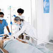 CPR, emergency and team of doctors in hospital for medical service ...