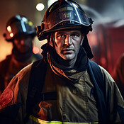 Group of firefighters after fire. Brave teamwork for fire safety and ...