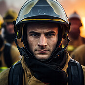 Group of firefighters after fire. Brave teamwork for fire safety and ...