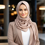Portrait of professional muslim woman, office backdrop. Wearing hijab ...