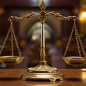 Judgement scales of Justice in the court room, concept for law and ...