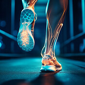 Joint pain or injury while running. Xray of training athlete with sport ...