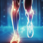 Joint pain or injury while running. Xray of training athlete with sport ...
