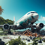 Dramatic plane crash on an island. Airplane emergency accident concept ...
