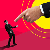 Boss, oppression and finger pointing businessman as graphic ...