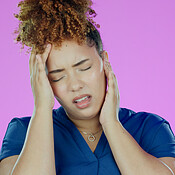 Fibromyalgia, black woman and muscle injury with stress and ...