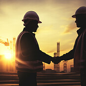 Business man handshake with construction builder or engineer ...
