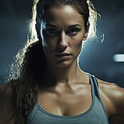 Portrait of fitness woman in gym. Dynamic light. Muscular body. Fitness ...