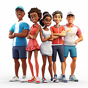 Studio portrait of 3d cartoon characters. Happy cgi people on clear ...