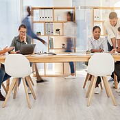 Busy office, team and coworking employee group planning a digital ...