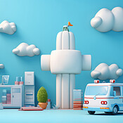 Ambulance, emergency response and lifesaving transport. Dynamic, urgent ...