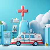 Ambulance, emergency response and lifesaving transport. Dynamic, urgent ...