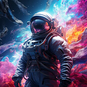 Psychedelic spaceman, cosmic and mind-bending. Vibrant, trippy and space-inspired design for art ...