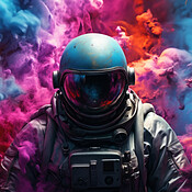 Psychedelic spaceman, cosmic and mind-bending. Vibrant, trippy and space-inspired design for art ...
