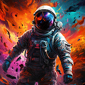 Psychedelic spaceman, cosmic and mind-bending. Vibrant, trippy and space-inspired design for art ...