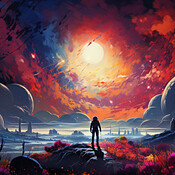 Psychedelic spaceman, cosmic and mind-bending. Vibrant, trippy and space-inspired design for art ...