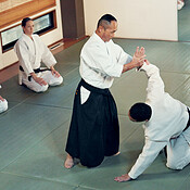 Aikido, class and fight with a master in martial arts with student in ...