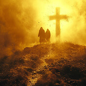 Background, christ and Jesus with devil, silhouette, and satan for ...