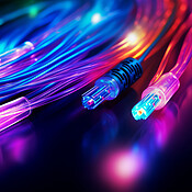 Cables, wires or cords in colorful lights engineering, software ...