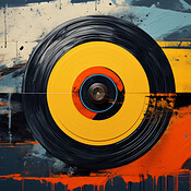 Vinyl record, abstract art and vibrant colors in musical expression ...