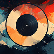 Vinyl record, abstract art and vibrant colors in musical expression ...