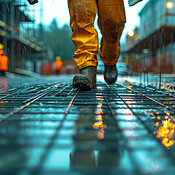 Safety boots, background and engineer for building, construction site ...