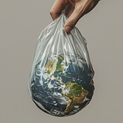 Globe, earth and garbage bag mockup for environment, climate change and ...