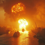 Battleship, Explosion and Silhouette with Security, transport and war ...