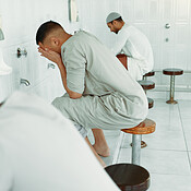 Muslim, wash routine and men before eid prayer in bathroom for purity ...