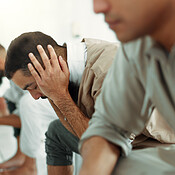Muslim, religion ritual and men washing before prayer in bathroom for ...